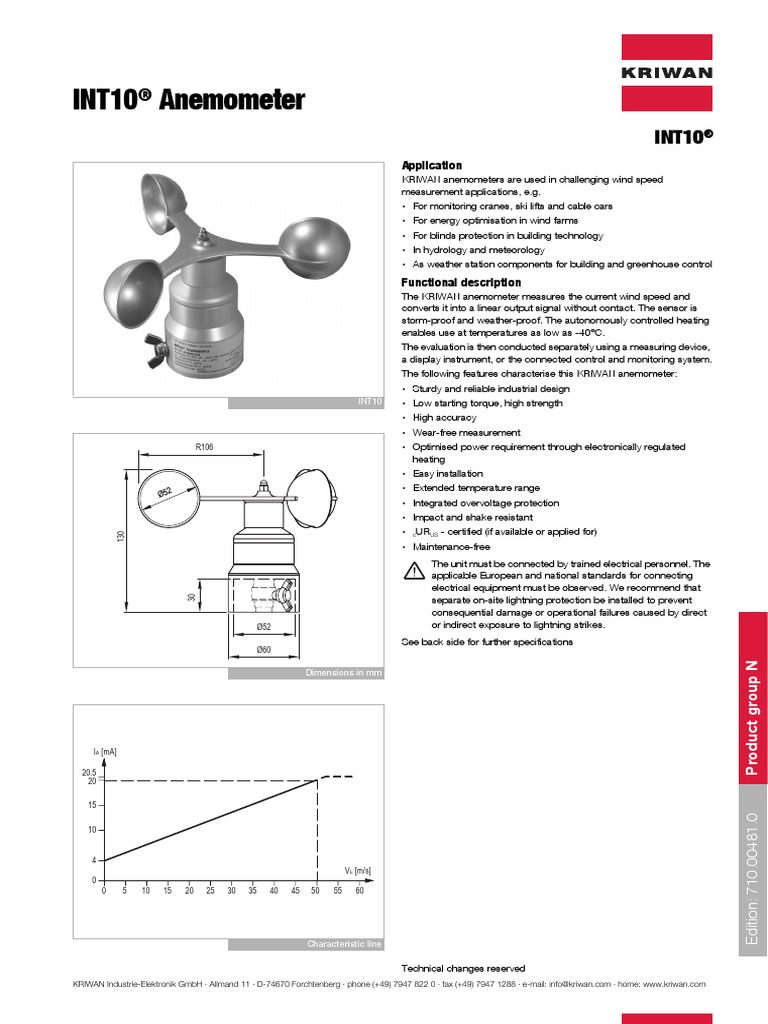 INT10 Anemometer: ® Application | PDF | Wind Speed | Sensor