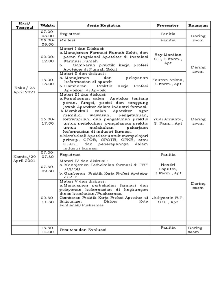 Jadwal Pembekalan PKPA XIV | PDF