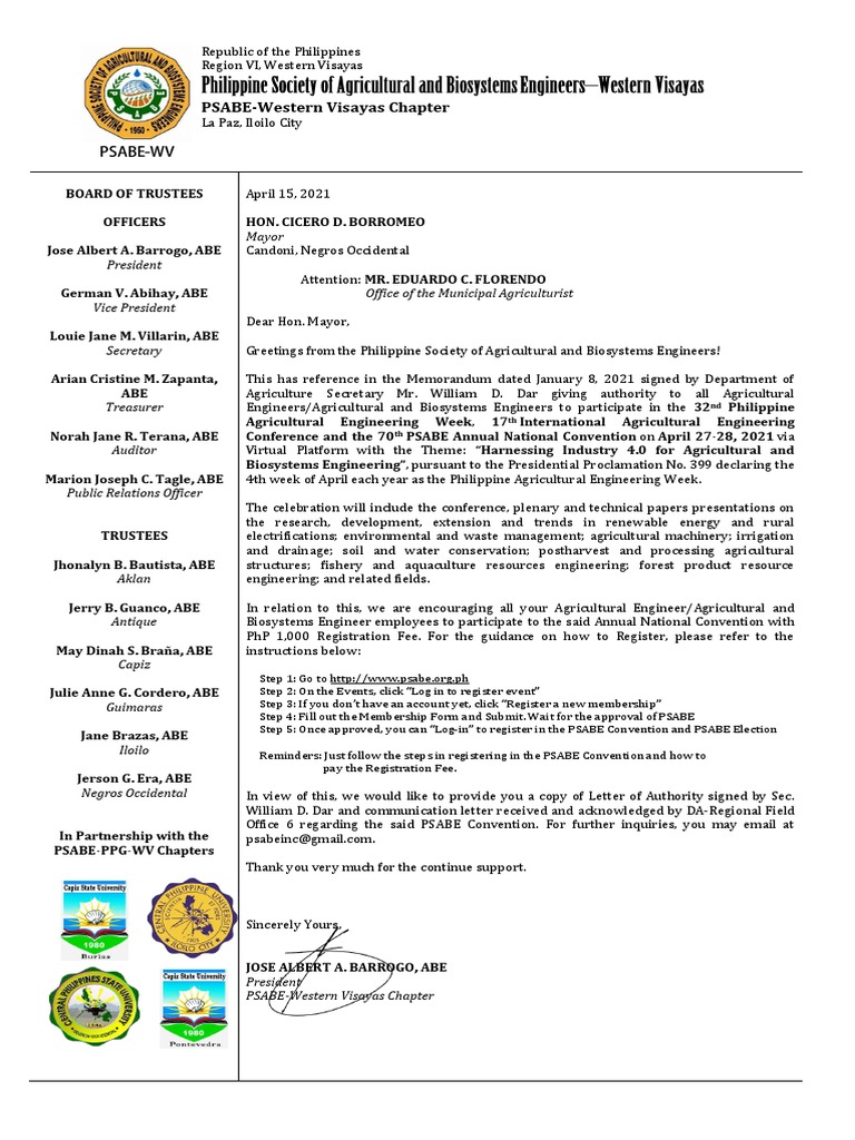 2021 PSABE National Convention Invi Letter Candoni | PDF | Natural ...