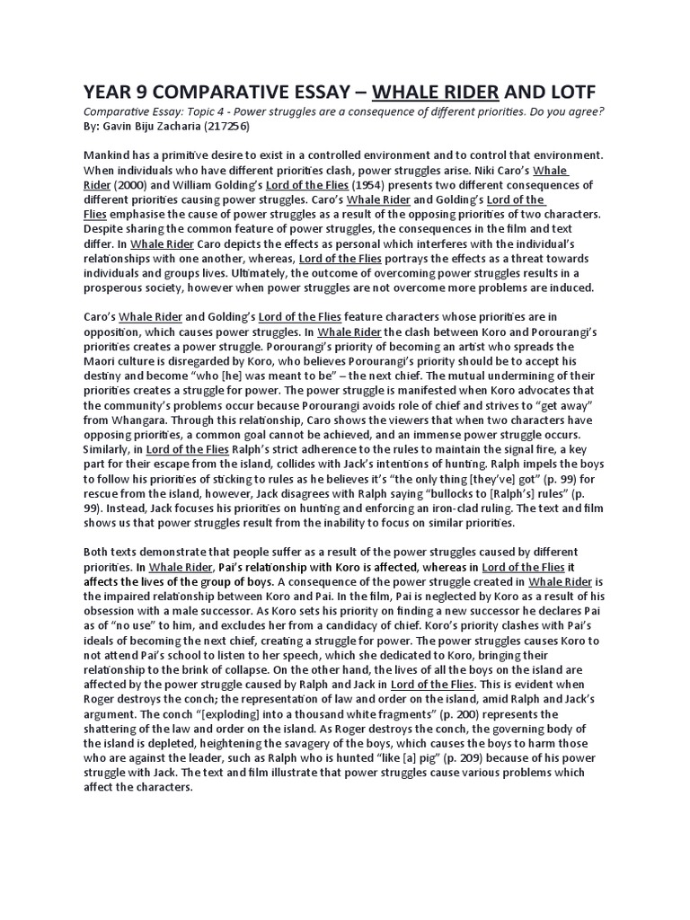 Year 9 Comparative Essay - Whale Rider and LOTF - Gavin Biju Zacharia ...