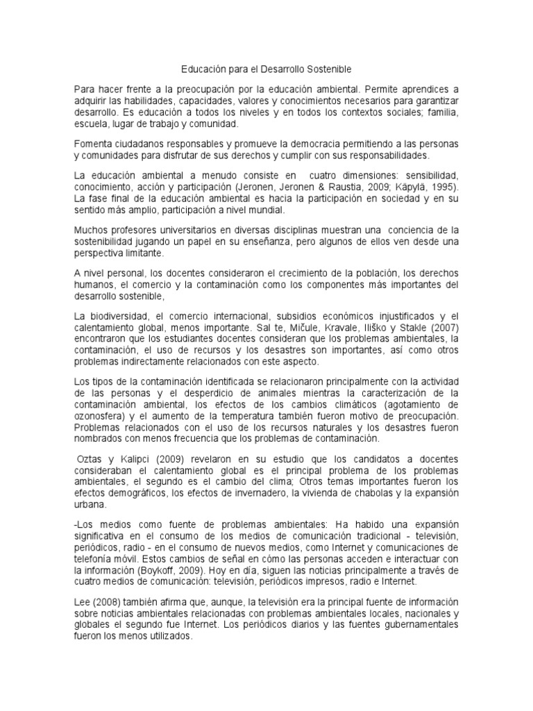 Educación Para El Desarrollo Sostenible Pdf Desarrollo Sostenible