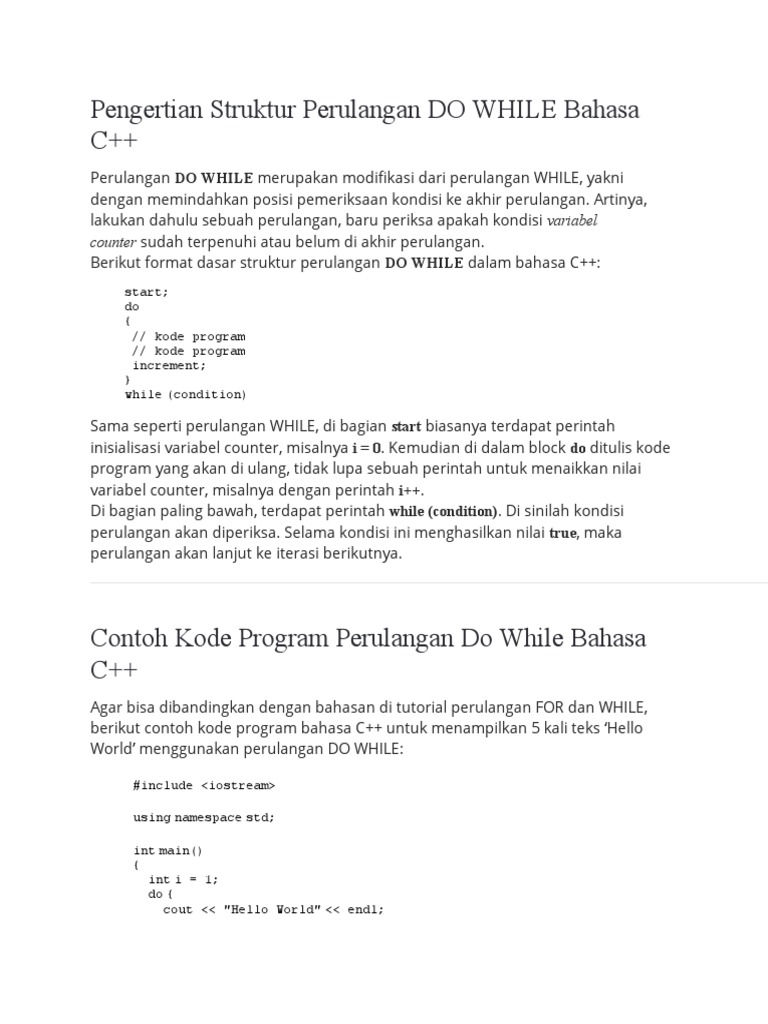 Pengertian Struktur Perulangan DO WHILE Bahasa C | PDF