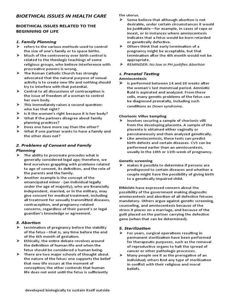 Bioethical Issues in Health Care: 1. Family Planning | PDF | Abortion ...