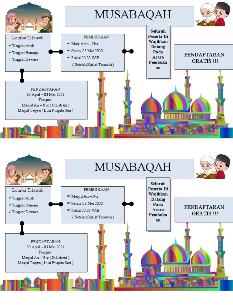 Musabaqah Tilawah 2021: Pendaftaran Gratis | PDF