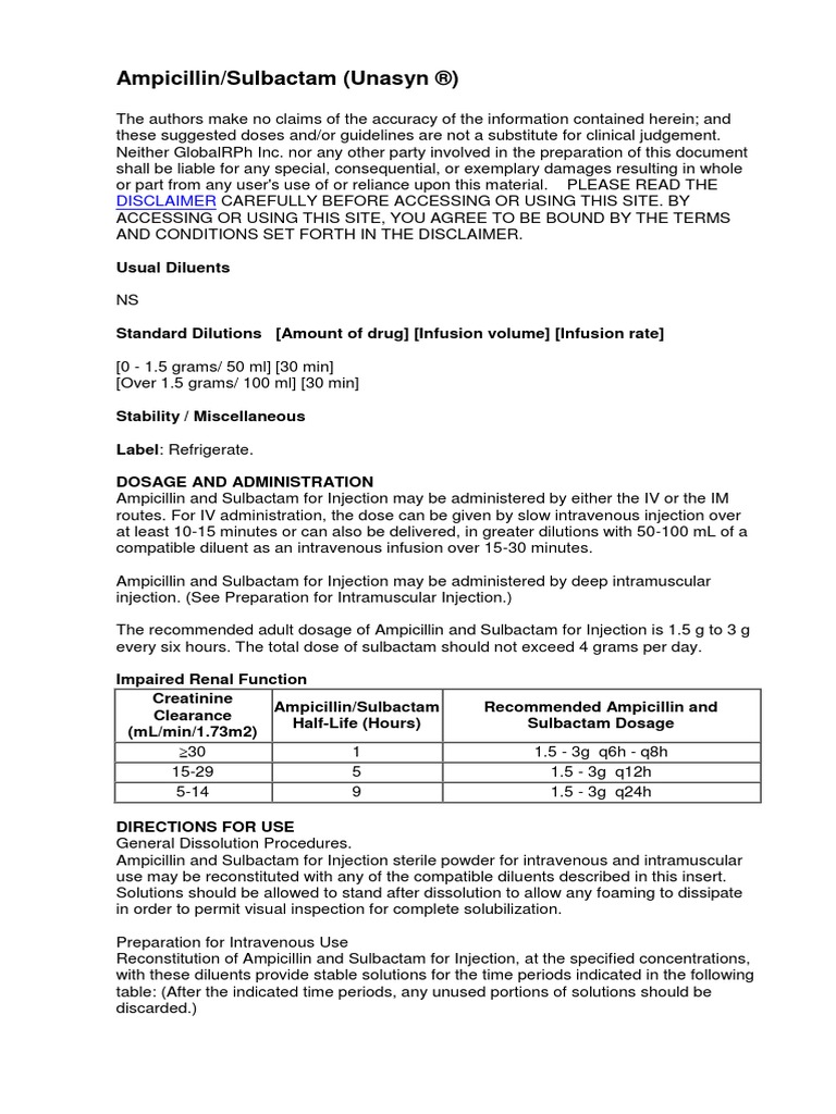 Ampicillin Sulbactam - Unasyn | PDF | Drugs | Pharmacology