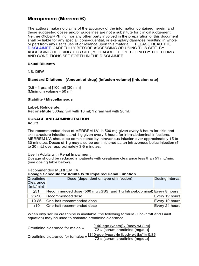 Meropenem - Merrem | PDF | Intravenous Therapy | Dose (Biochemistry)