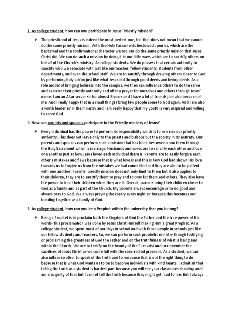 As College Student, How Can You Participate in Jesus' Priestly Mission ...