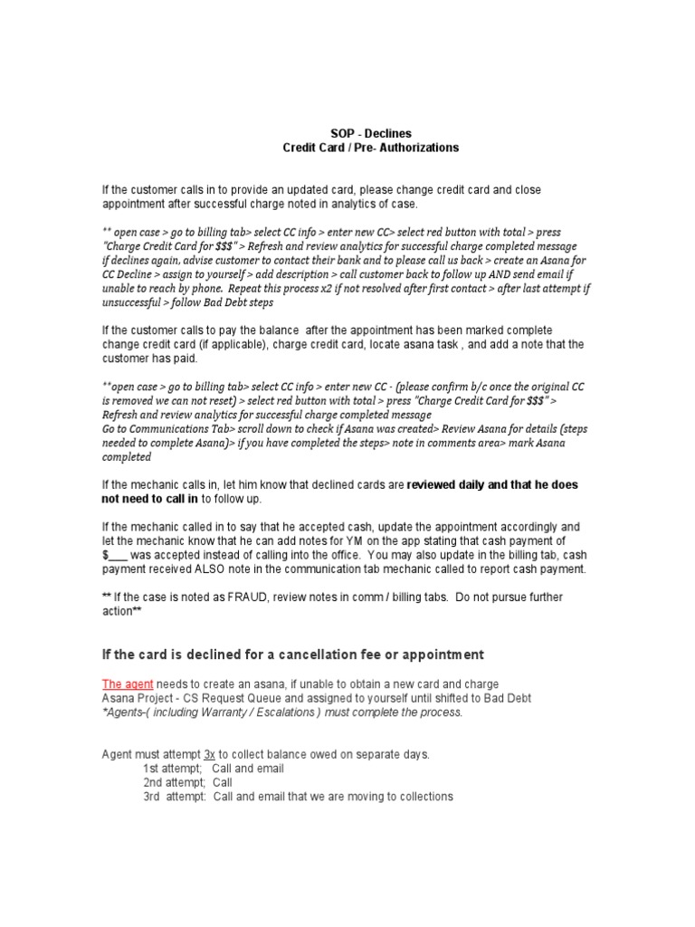 SOP - Credit Card Declined | PDF | Credit Card | Credit