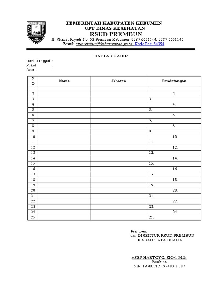 Blangko Daftar Hadir Rapat | PDF