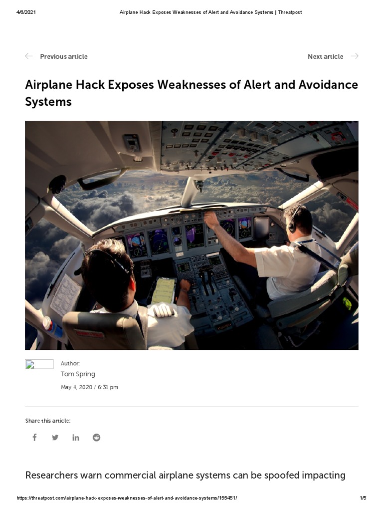 Airplane Hack Exposes Weaknesses of Alert and Avoidance Systems | PDF ...