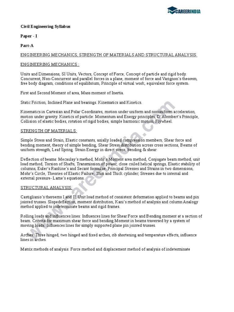 Civil Engineering Syllabus Overview | PDF | Beam (Structure) | Bending