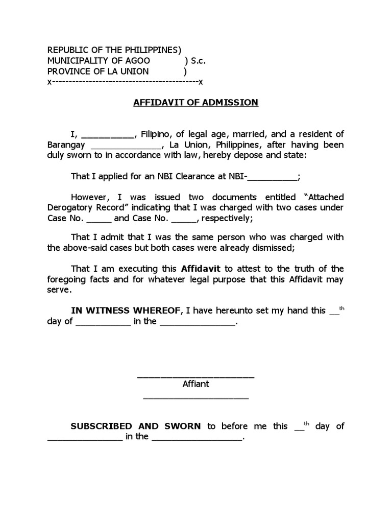 Affidavit of ADMISSION - SAMPLE | PDF