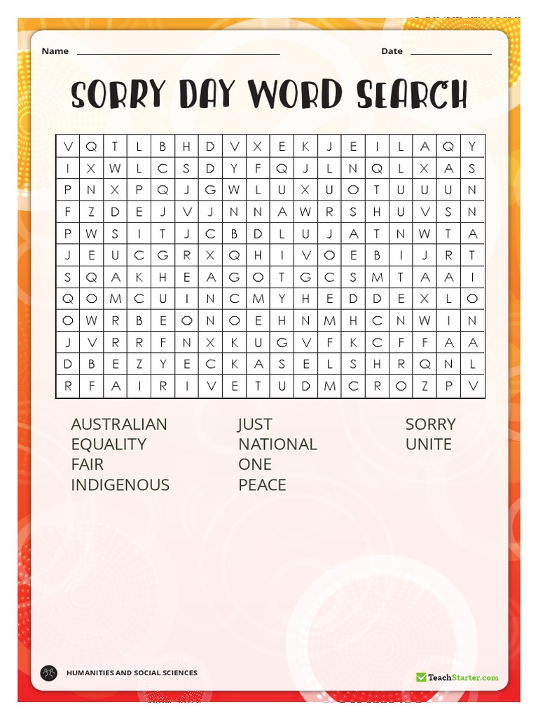 National Sorry Day Word Search | PDF | Word Search | Puzzles