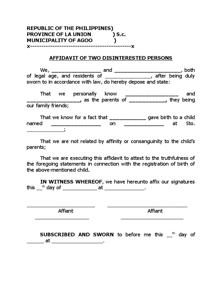 Affidavit of Two Disinterested - SAMPLE | PDF | Law