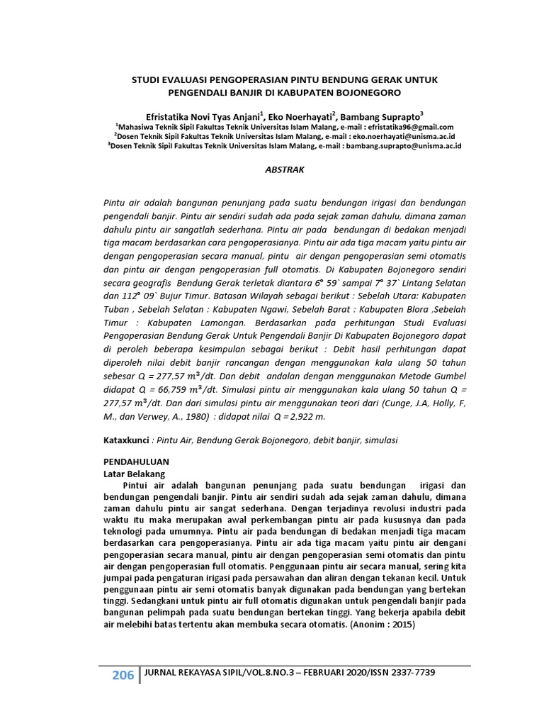 Studi Evaluasi Pengoperasian Pintu Bendung Gerak | PDF