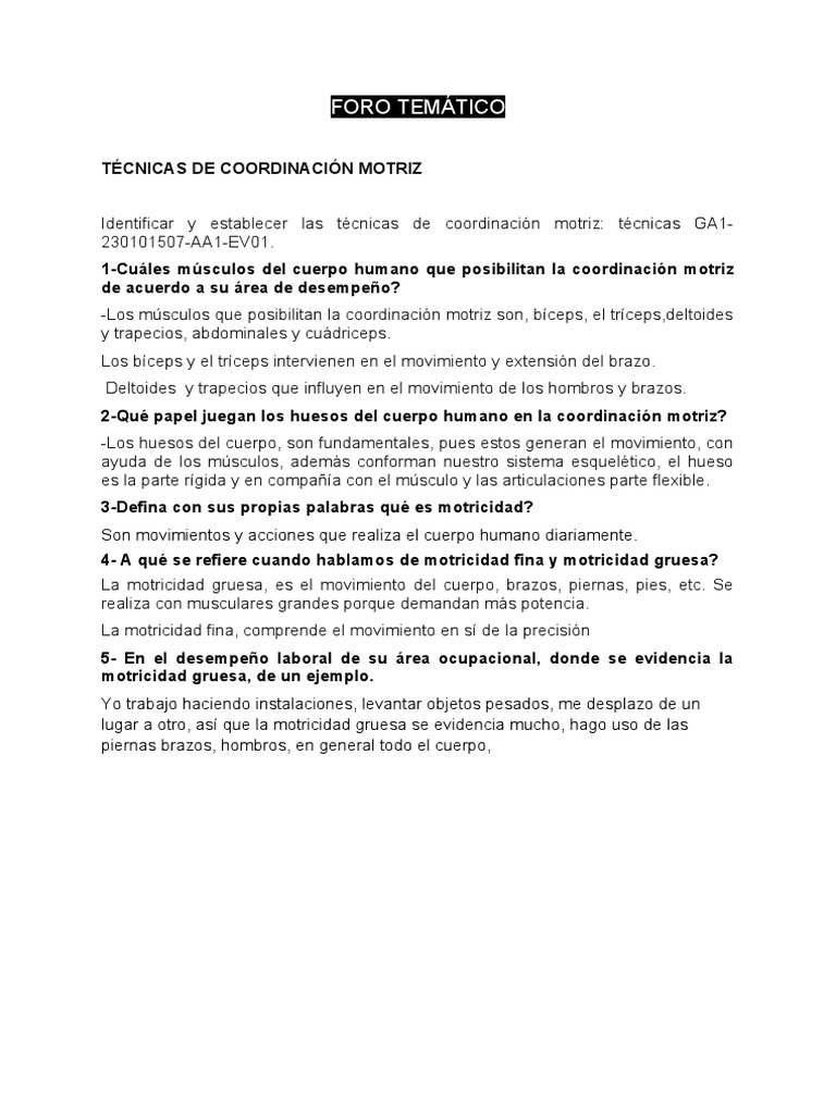Tecnicas de Coordinacion Motriz | PDF