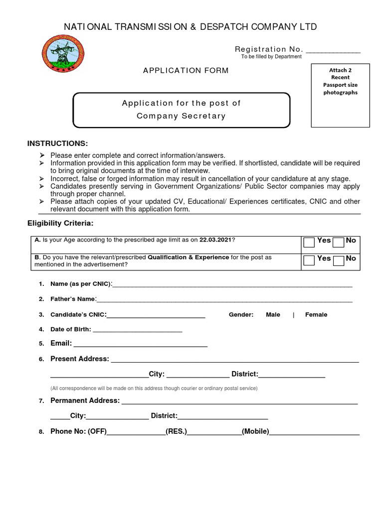 Company Secretary Application Form | PDF | Academic Degree | Business