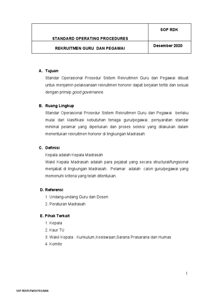 SOP Rekrutmen Pegawai | PDF