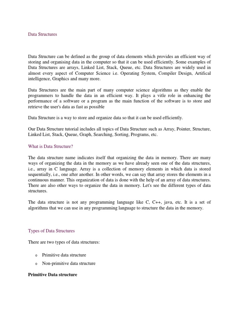 An In-Depth Look at Data Structures: Types, Operations, Advantages and Classifications | PDF ...