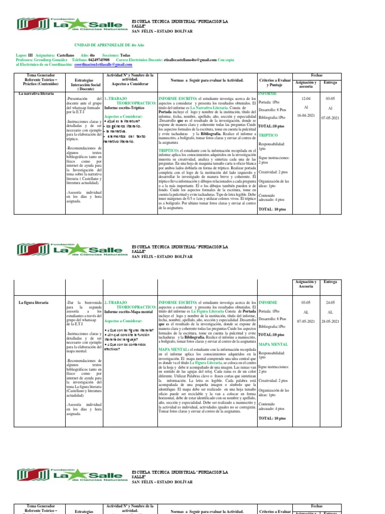 4to Año Castellano Planificación | PDF | Ensayos | Bibliografía