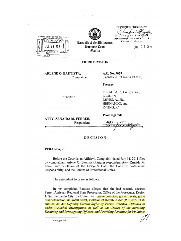 Bautista V Atty. Ferrer | PDF | Lawyer | Disbarment