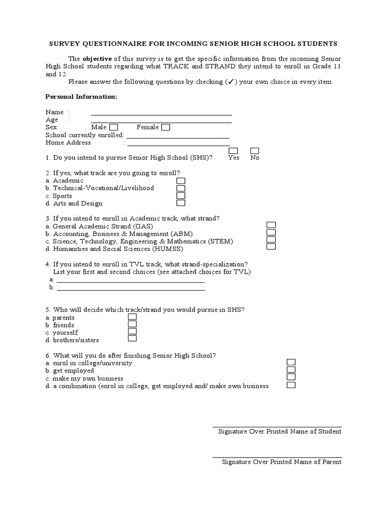 Survey For SHS Track Strand | PDF