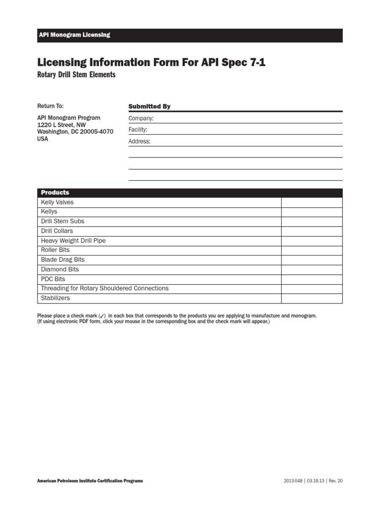 Licensing Information Form For API Spec 7-1 | PDF