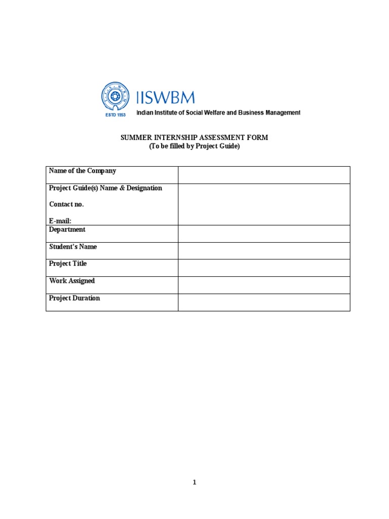 IISWBM SIP Assessment Form | PDF
