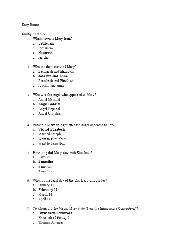 Marian Quiz Bee | PDF | Saint Joseph | Mary, Mother Of Jesus