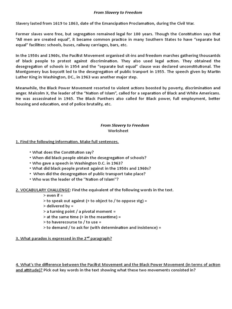 From Slavery To Freedom | PDF | Racial Segregation In The United States ...