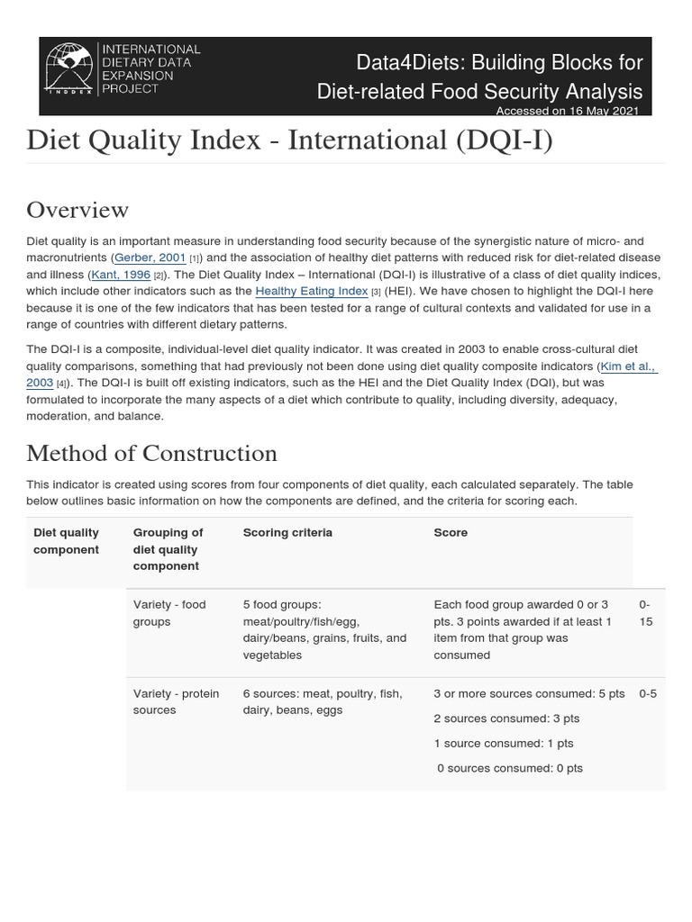 Overview of the Diet Quality Index International | PDF | Diet ...