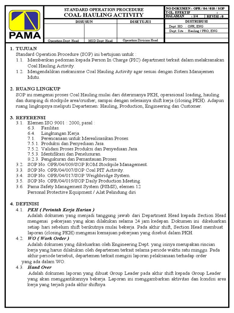 10-SOP-Coal Hauling Activity | PDF