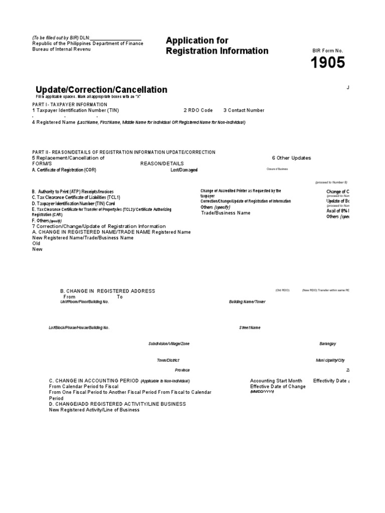 BIR Form 1905: Registration Update Guide | PDF | Invoice | Government