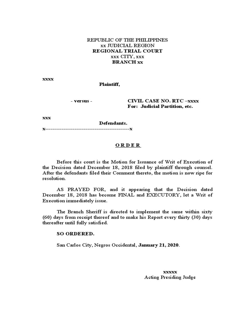Writ of Execution Order Issued | PDF