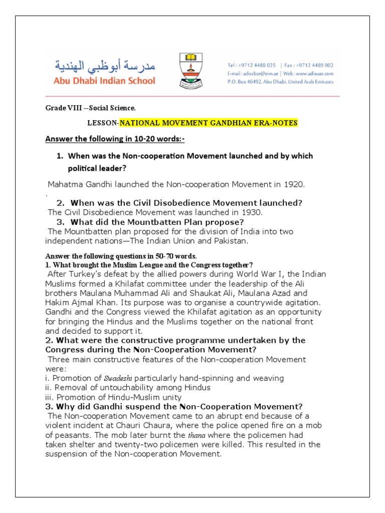 National Movement-Gandhian Era-Note | PDF | Mahatma Gandhi | Indian ...
