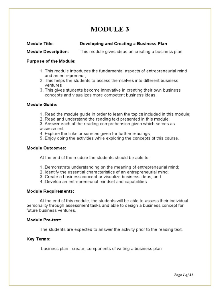 Entrep Module 3 | PDF | Entrepreneurship | Financial Plan