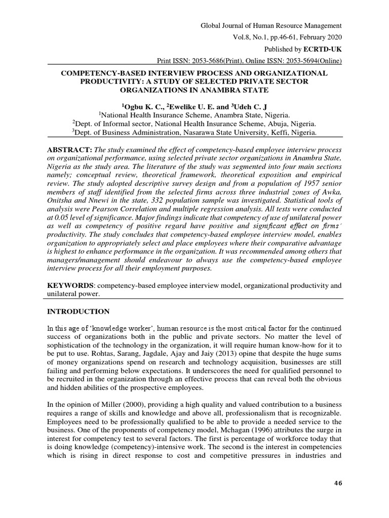 Competency Based Interview Process and Organizational Productivity ...