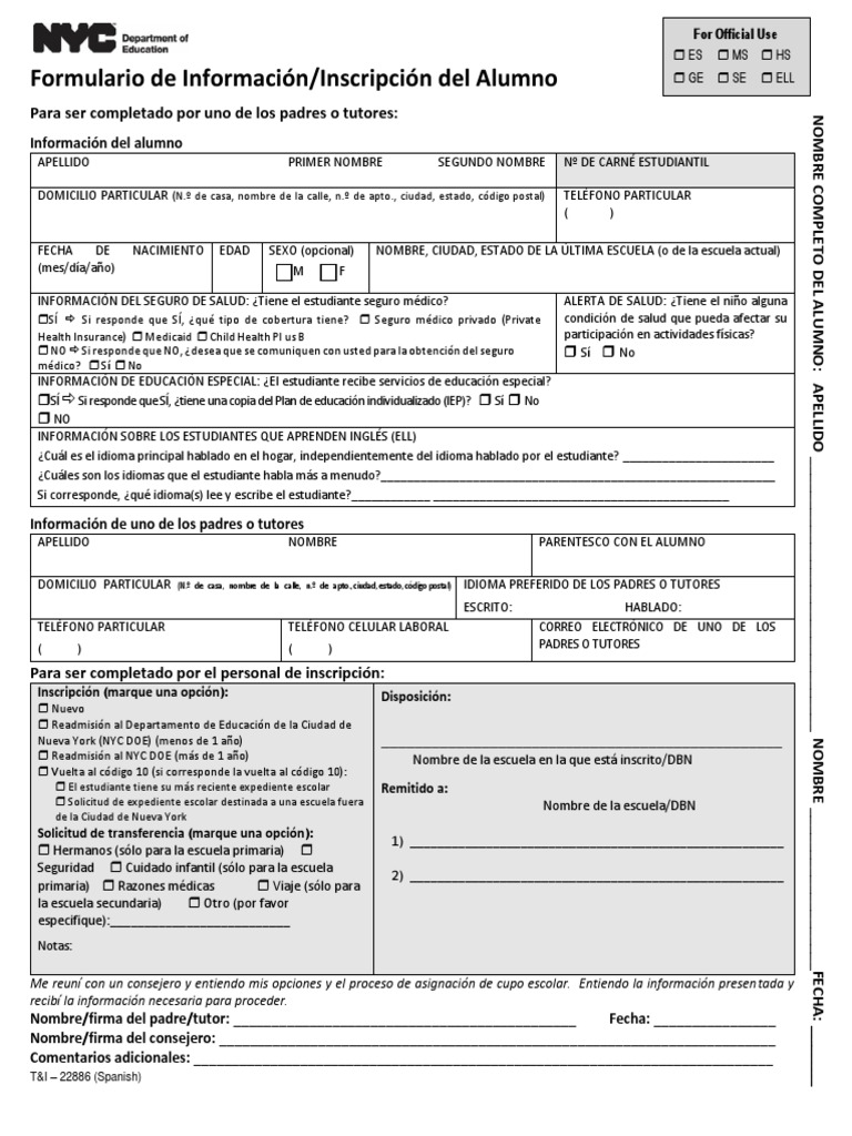 Student Registration Form Spanish | PDF | Cuidado de salud del gobierno ...