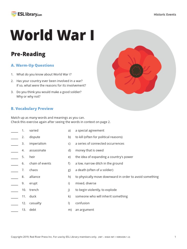 World War I: Pre-Reading | PDF | Austria Hungary | World War I