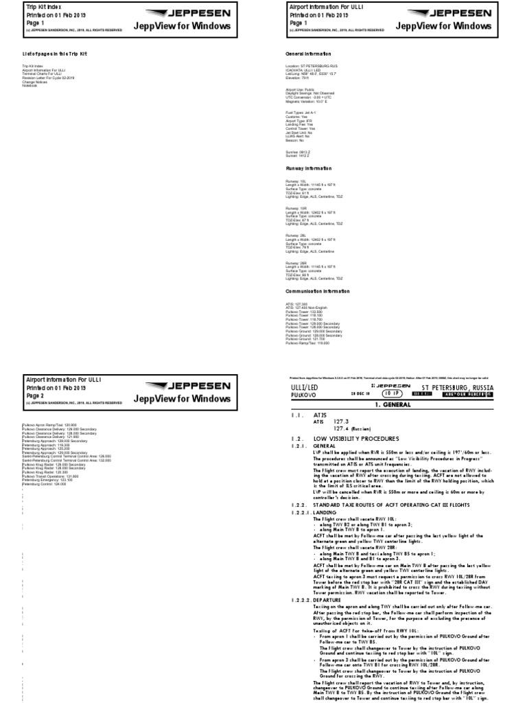 Jeppview For Windows Jeppview For Windows: List of Pages in This Trip Kit General Information ...