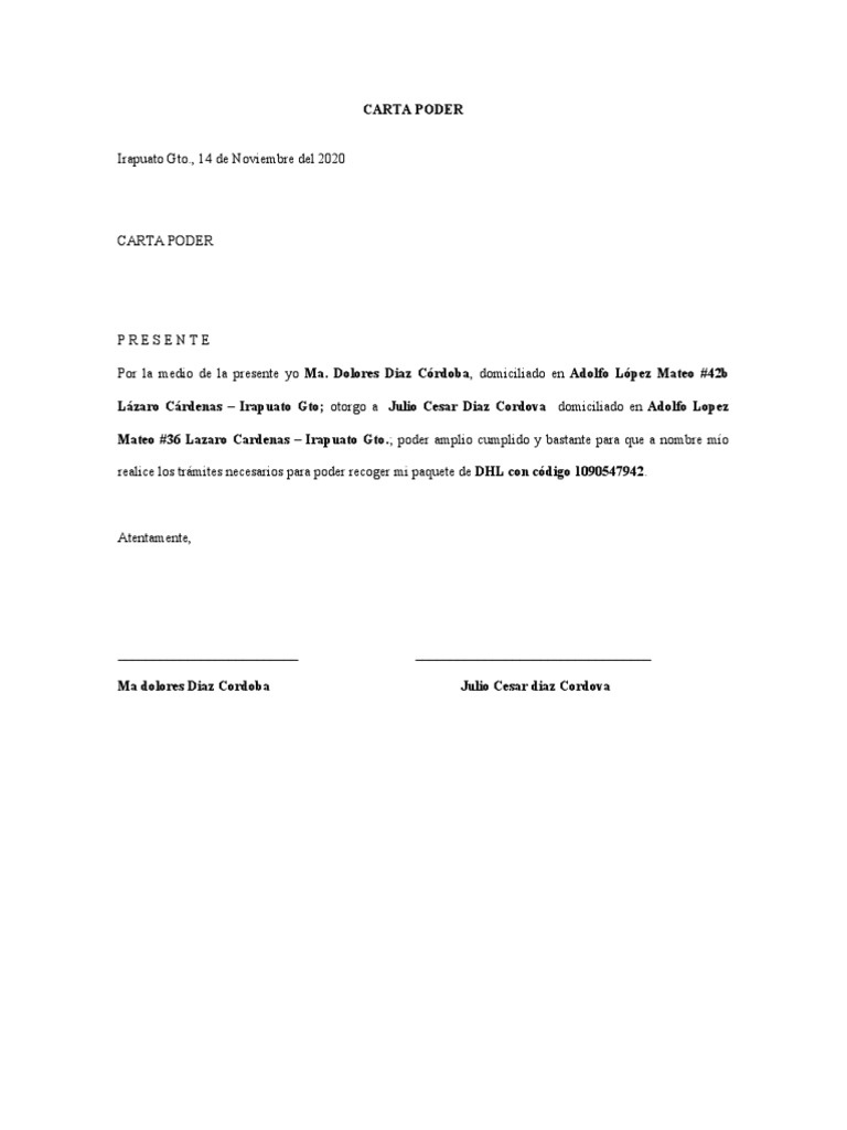 Carta Poder DHL | PDF | Derecho