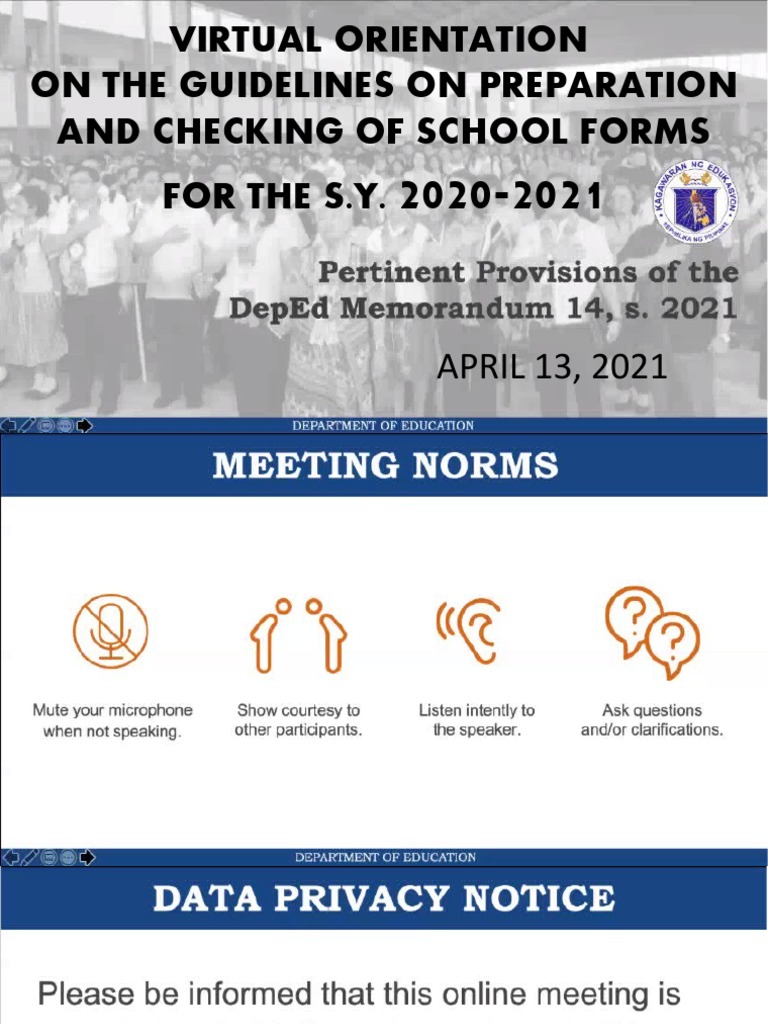 Virtual Orientation On The Guidelines On Preparation and Checking of School Forms For The S.Y ...