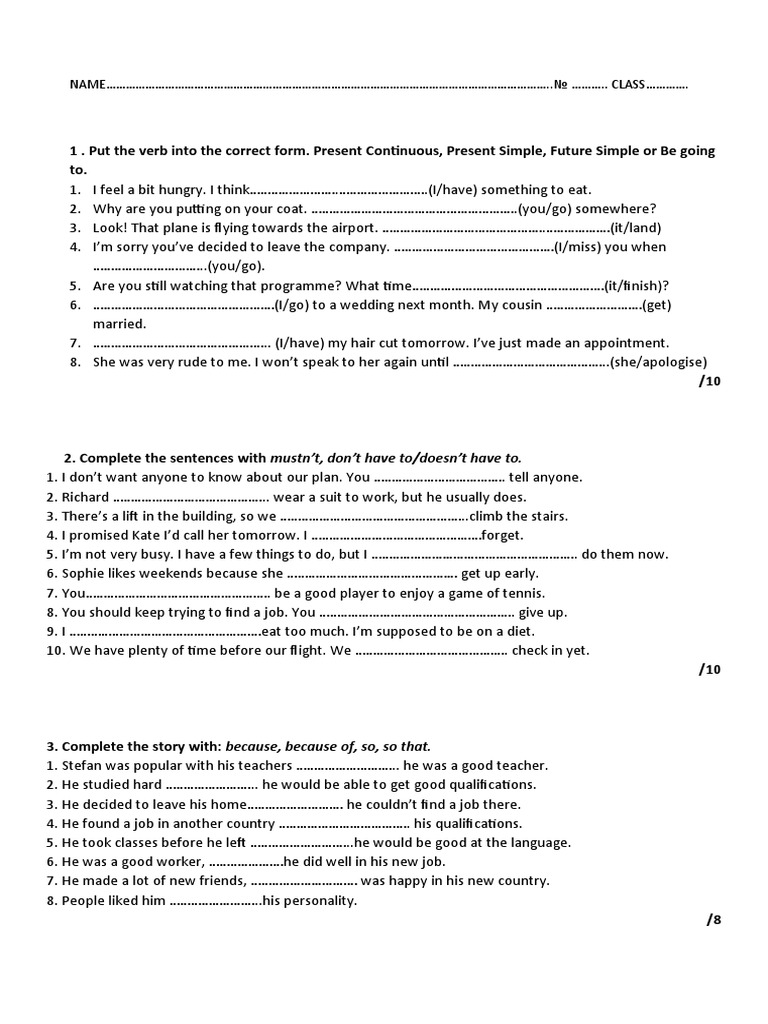 1 - Put The Verb Into The Correct Form. Present Continuous, Present ...
