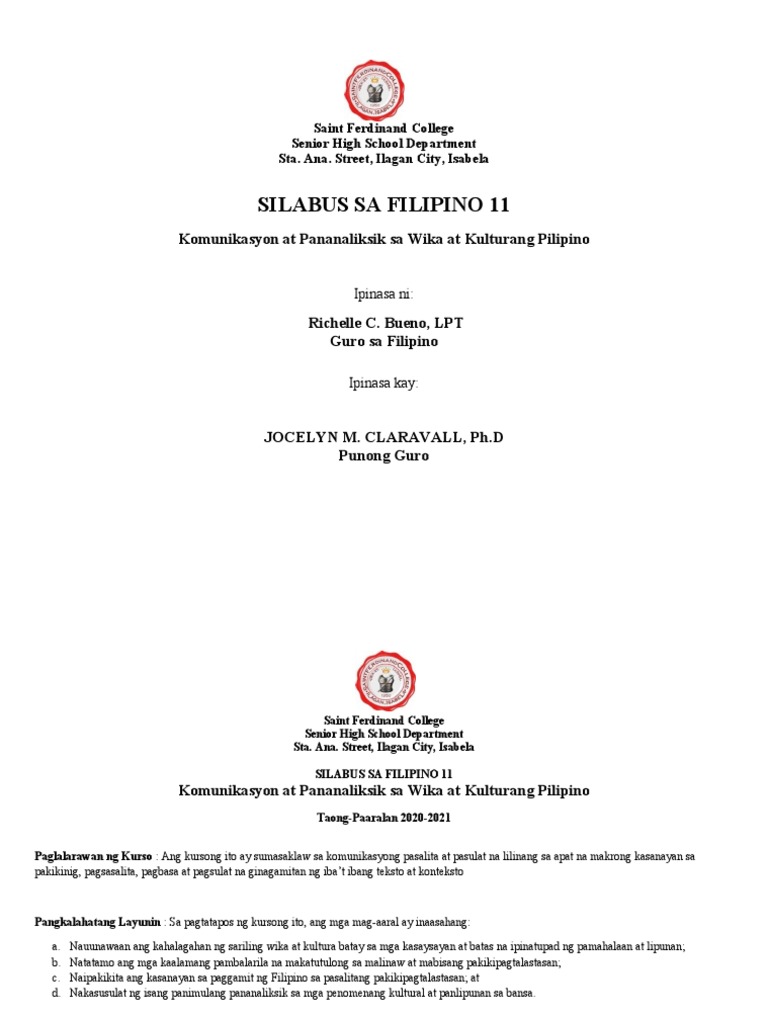 Silabus Sa Komunikasyon | PDF