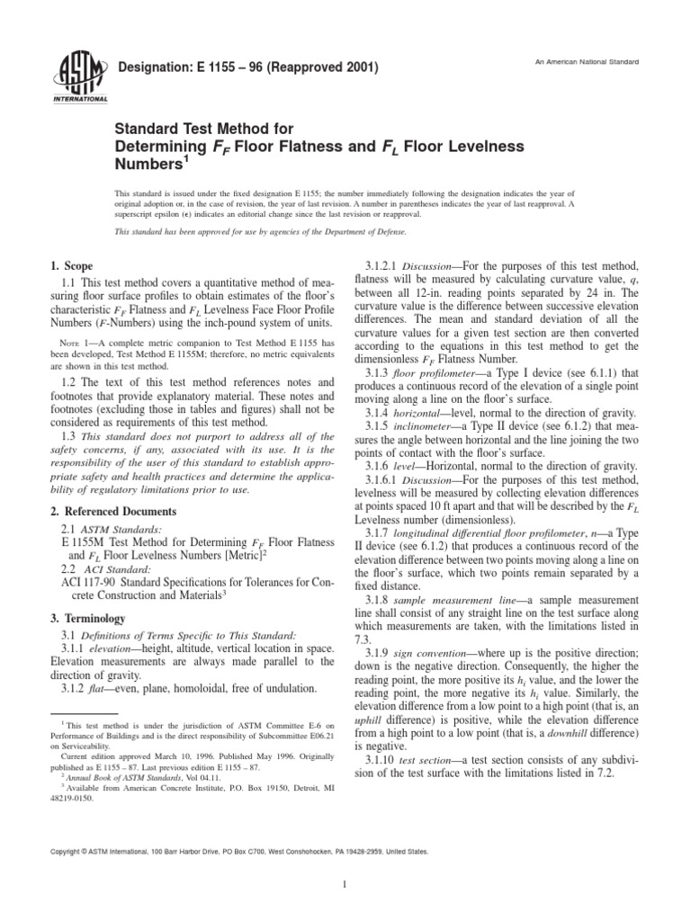 Determining Floor Flatness and Floor Levelness Numbers: Standard Test ...