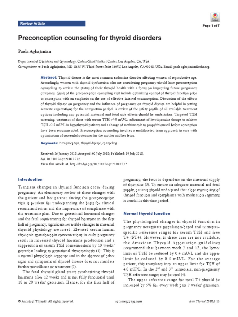 Preconception Counseling For Thyroid Disorders | PDF | Hypothyroidism | Hyperthyroidism