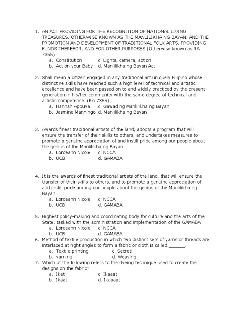 Quiz Fu Yabing Questionnaire | PDF | Philippines | Textiles