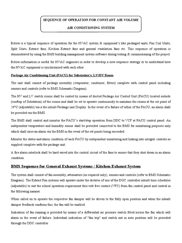 BMS Sequence of Operation SOO For HVAC System | PDF | Air Conditioning ...