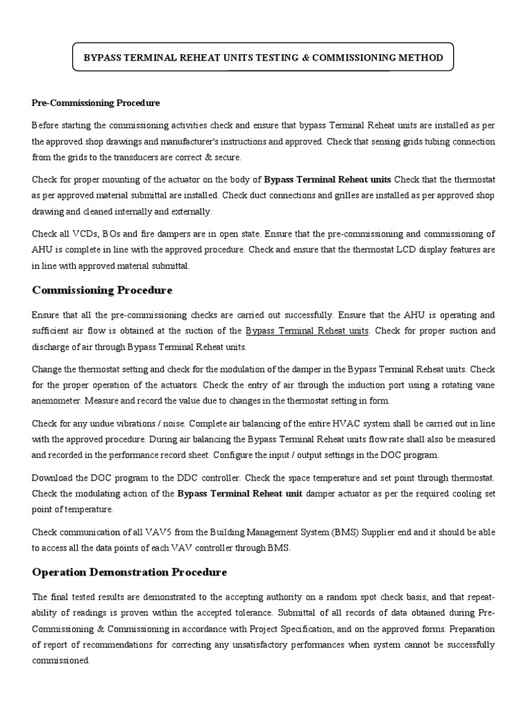 Bypass Terminal Reheat Units Testing & Commissioning Method | PDF ...