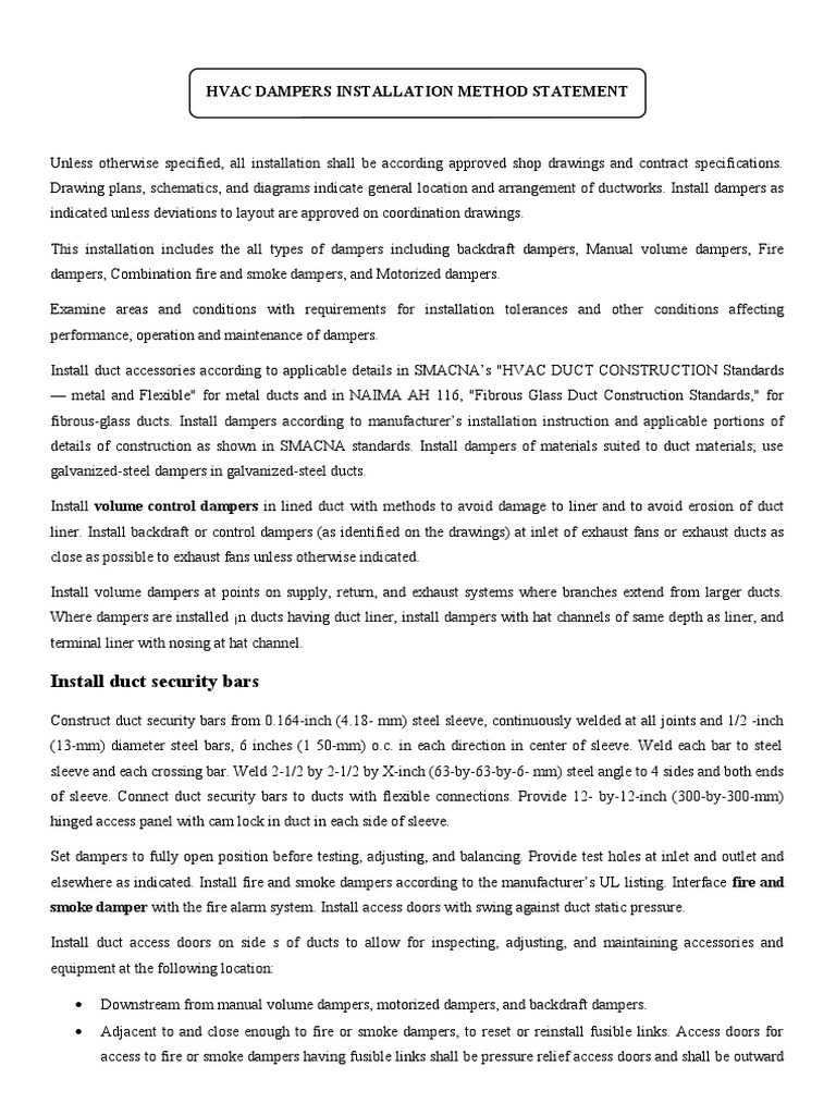 HVAC Dampers Installation Method Statement | PDF | Duct (Flow) | Door